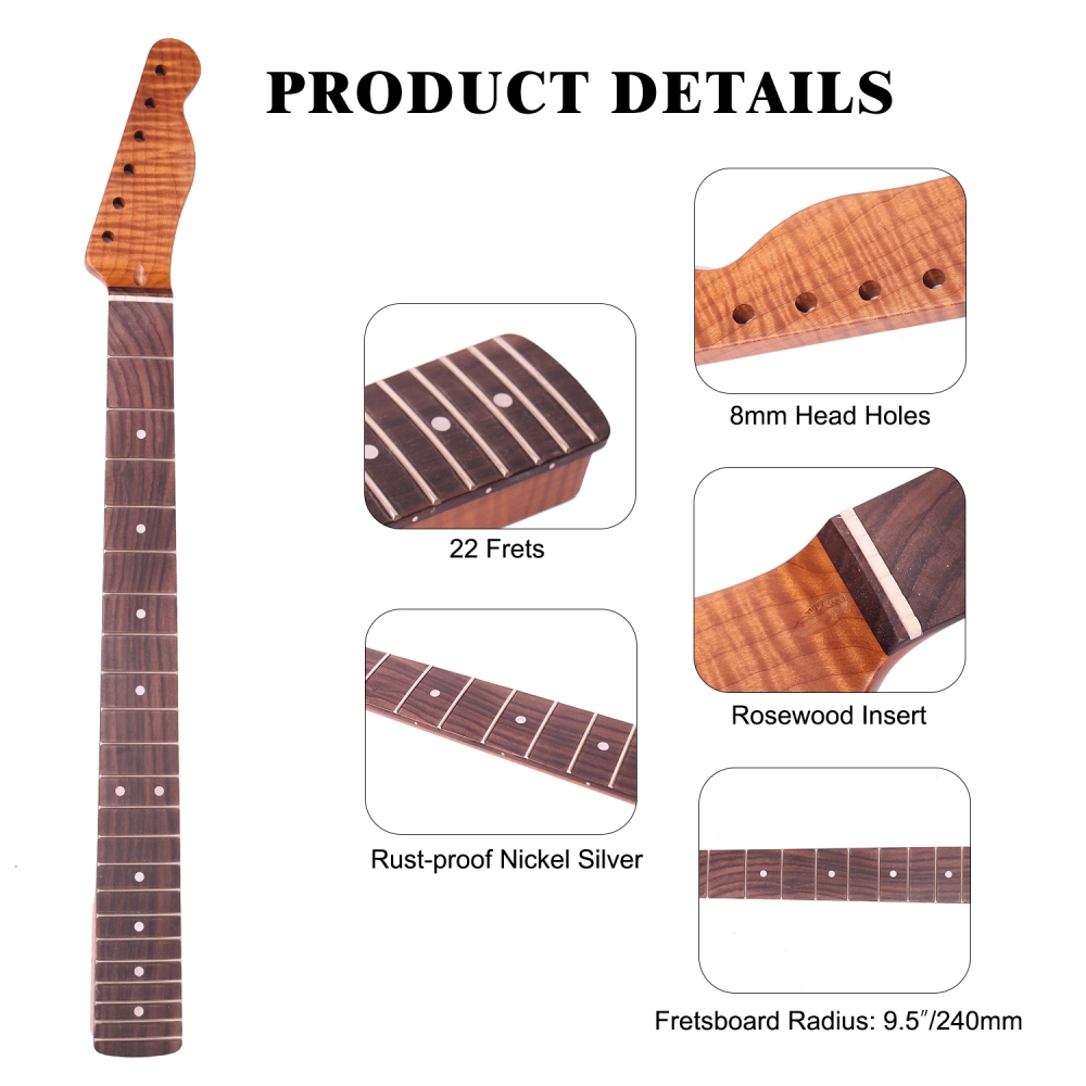 AAAAA Flame Maple Telecaster Guitar Neck Rosewood Fretboard Maple Neck ...