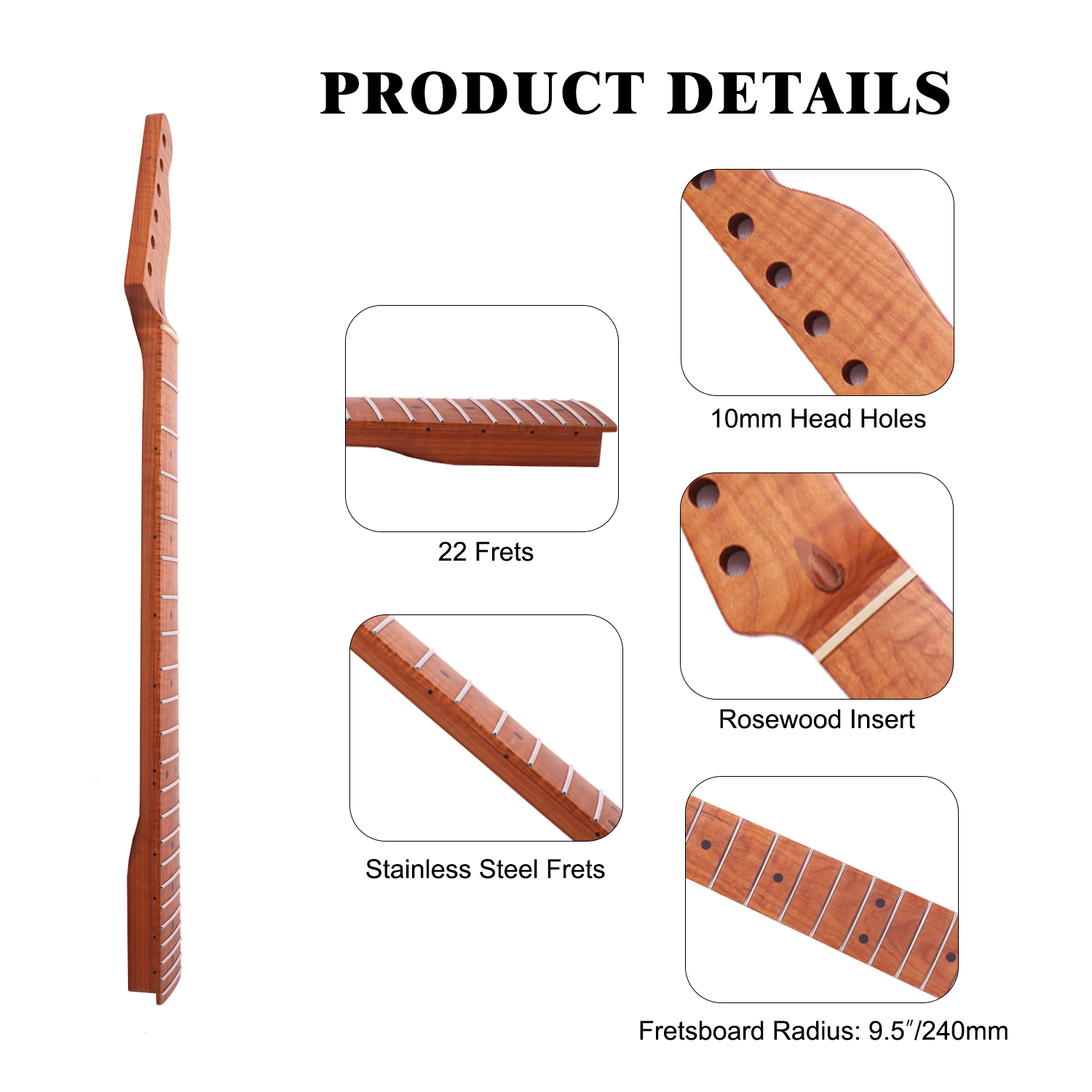 Premium Telecaster Guitar Neck AAAAA Roasted Canadian Flame Maple ...