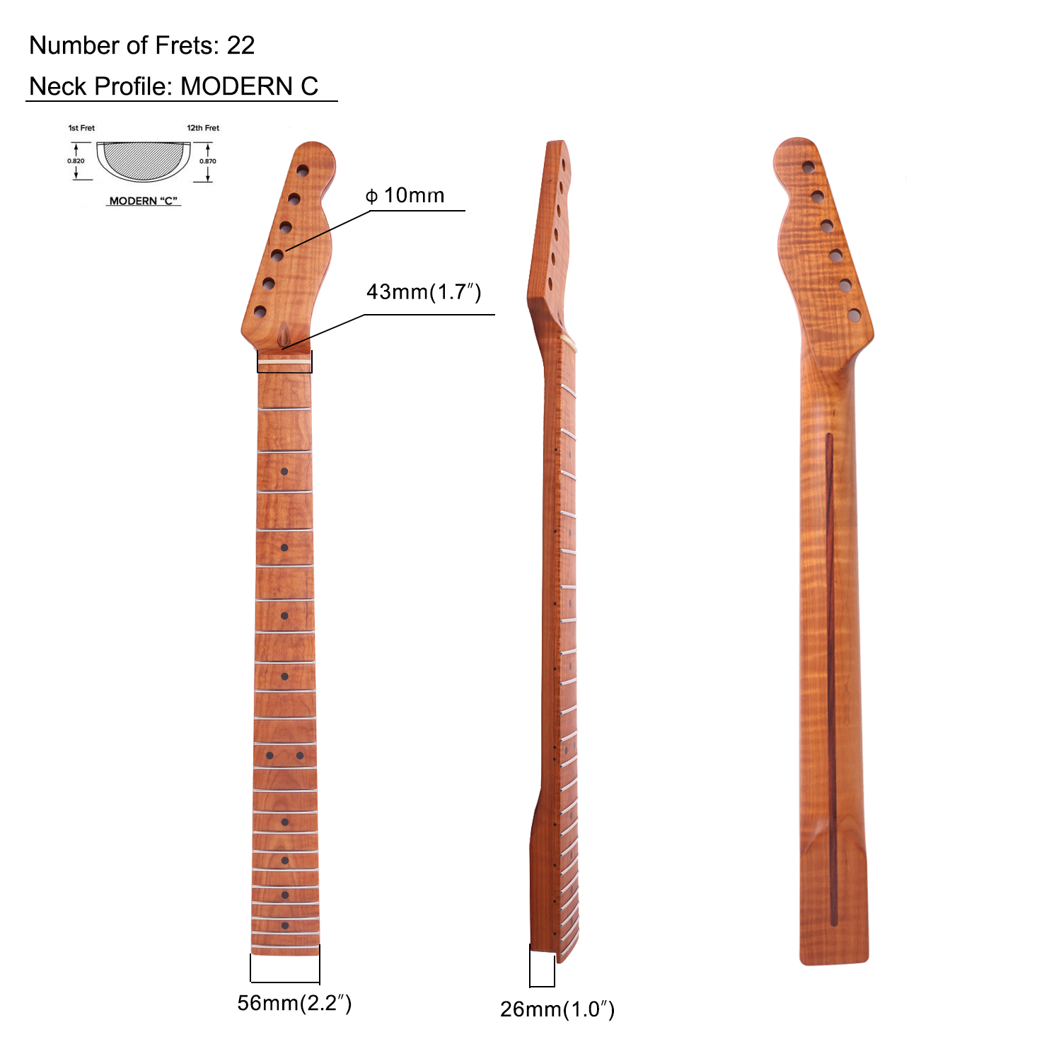 Premium Telecaster Guitar Neck AAAAA Roasted Canadian Flame Maple ...