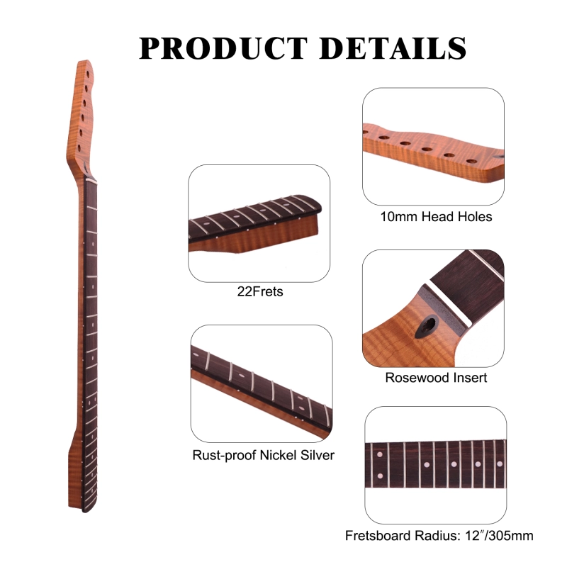 AAAAA Flame Maple Telecaster Guitar Neck Rosewood Fretboard Maple Neck ...