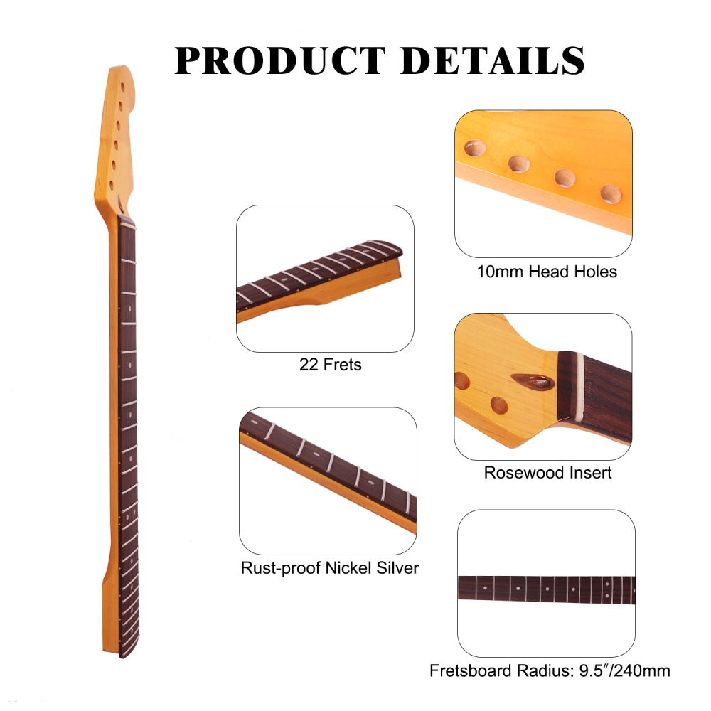 Premium Stratocaster Guitar Neck Rosewood Fretboard Maple Neck 9.5 ...