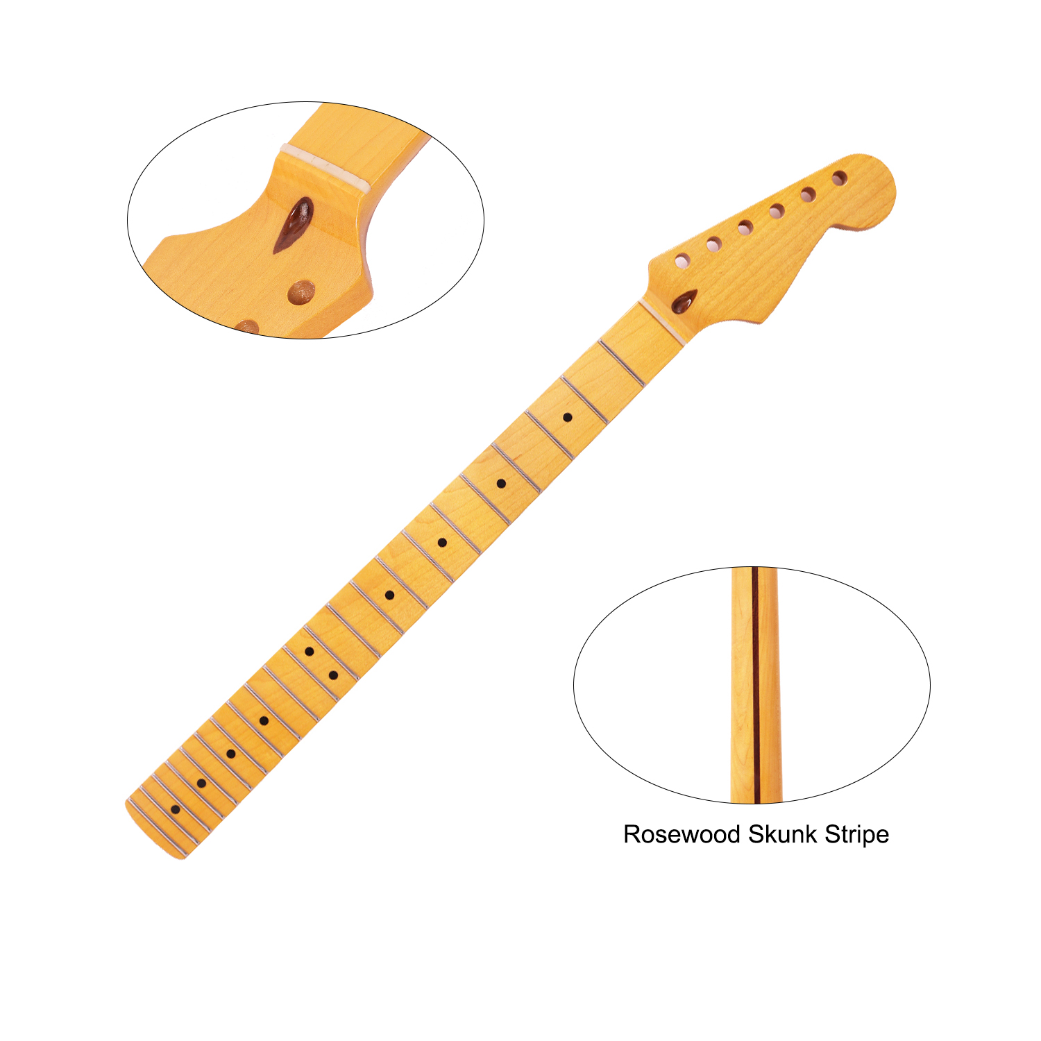 Premium Stratocaster Guitar Neck Maple Neck 9.5" Radius 10 mm Holes 22 ...