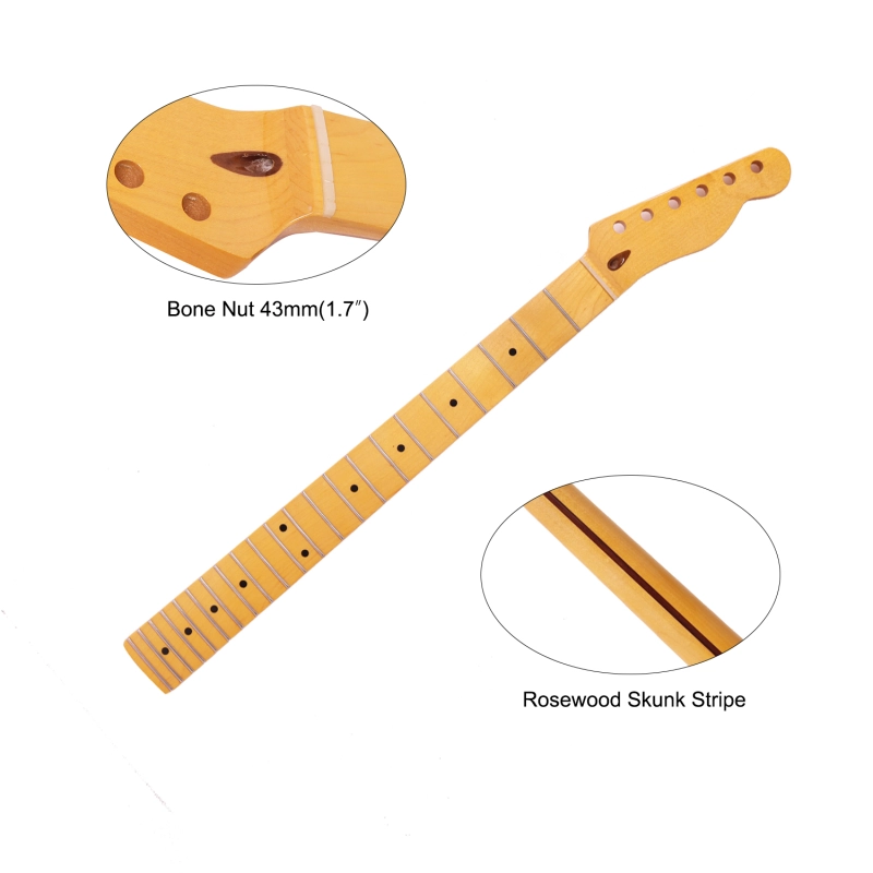 Premium Telecaster Guitar Neck Maple Neck 9.5" Radius 10 mm Holes 22 ...