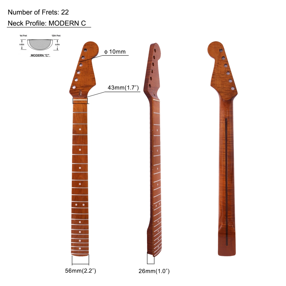 Premium Stratocaster Guitar Neck AAAAA Roasted Canadian Flame Maple ...