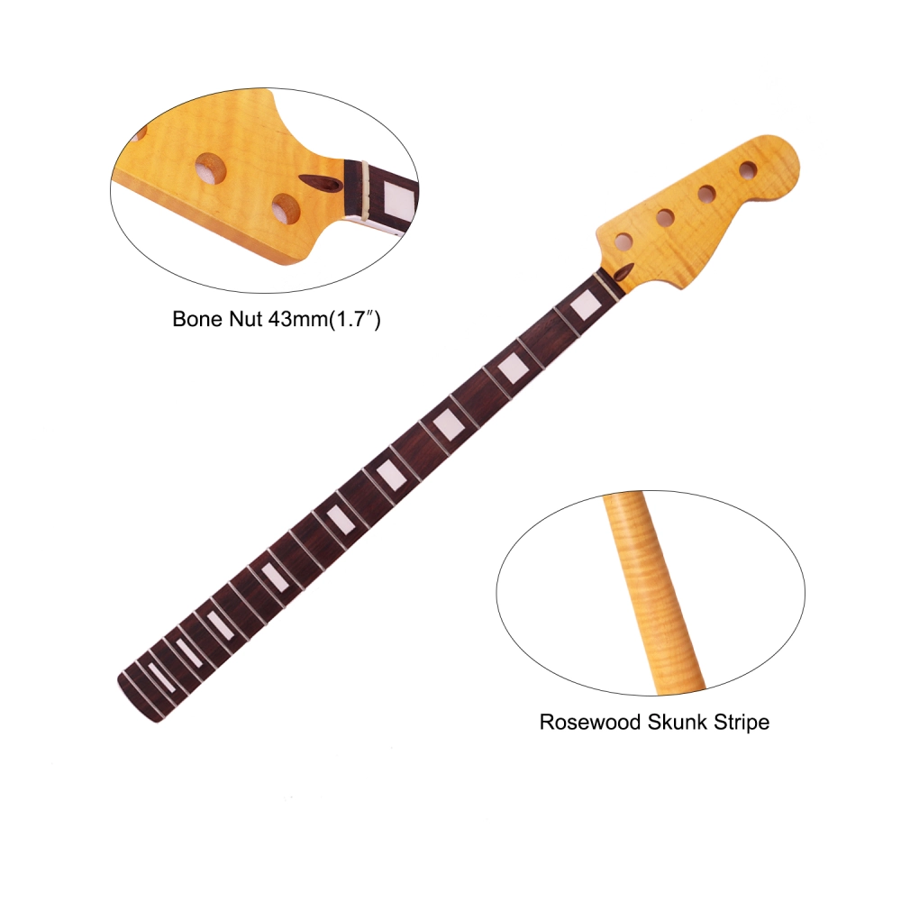4 Strings Jazz Bass Guitar Neck Rosewood Fretboard Maple Neck 9.5 ...