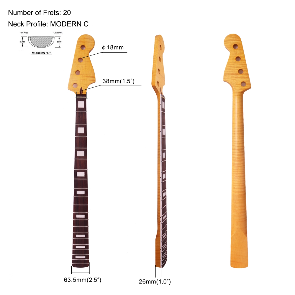 4 Strings Jazz Bass Guitar Neck Rosewood Fretboard Maple Neck 9.5 ...