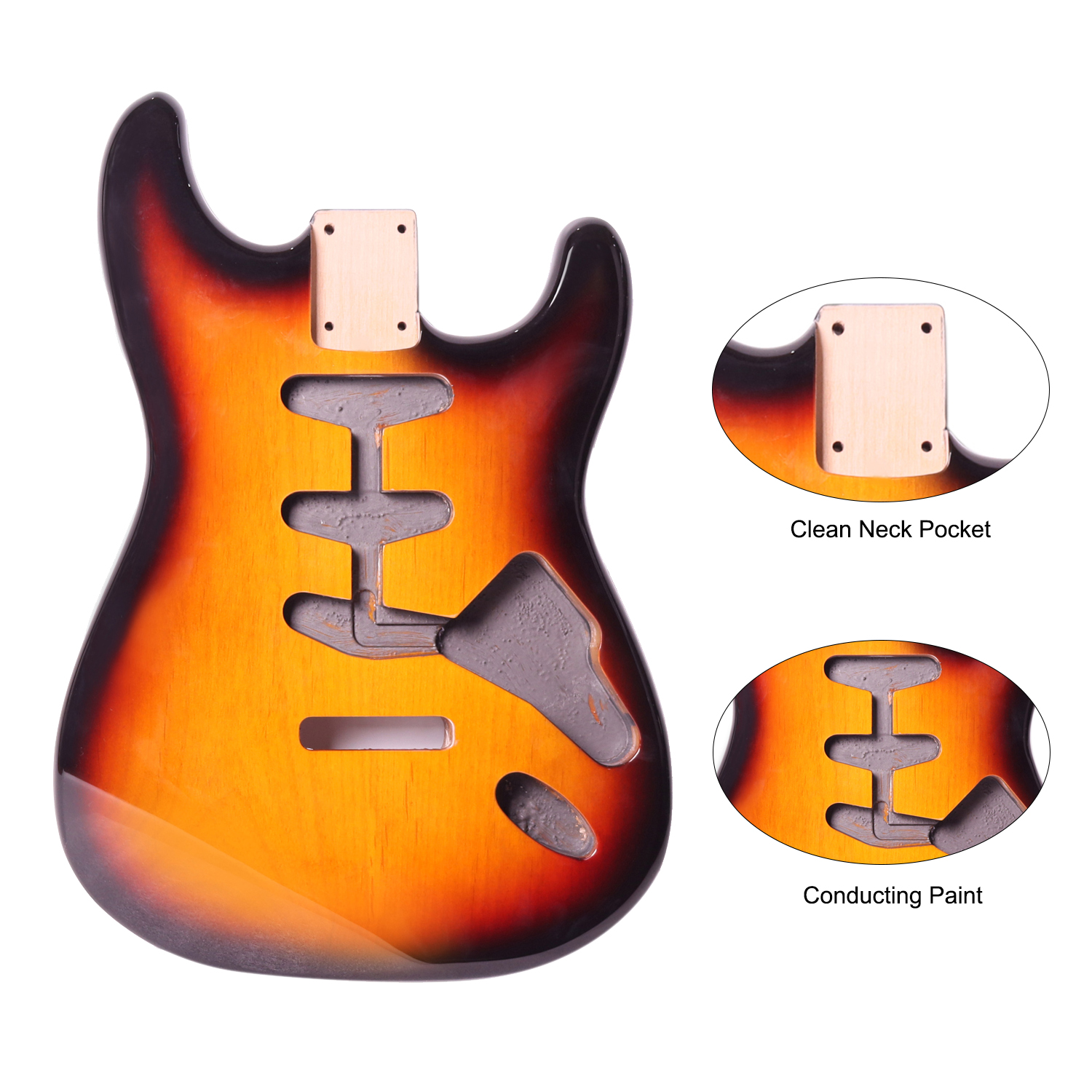 American Alder Electric Guitar Body Stratocaster SSS 3 Tune Sunburst Color