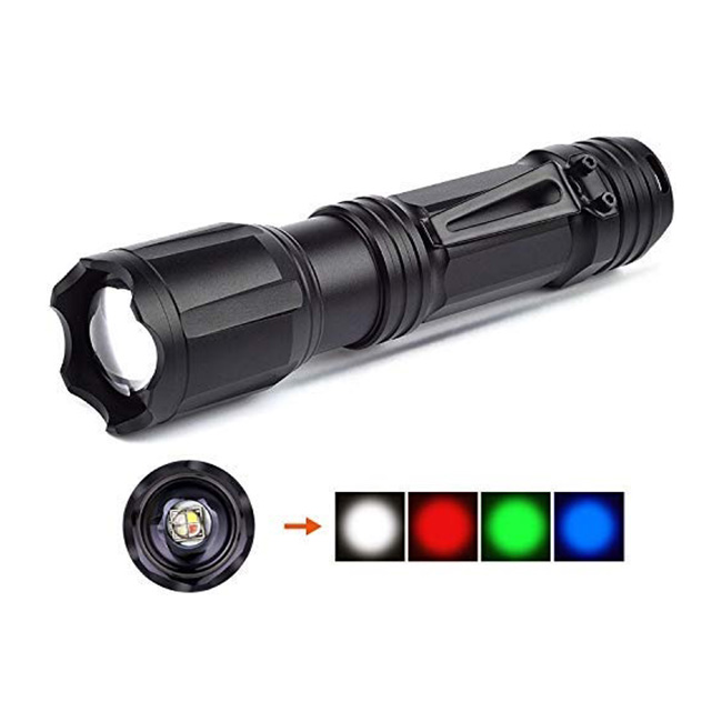 4 Color in 1 Multi-Color Flashlight 18650 Zoomable Tactical Flashlight ...