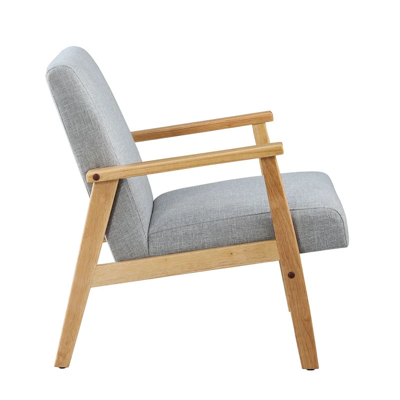 Mid Century Armchair with Wood Frames Linen Upholstered Accent Chair ...