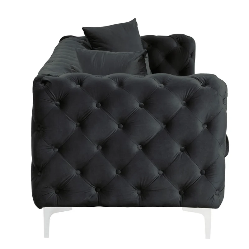 Contemporary Sofas Set with Button Tufting Dutch Velvet Black