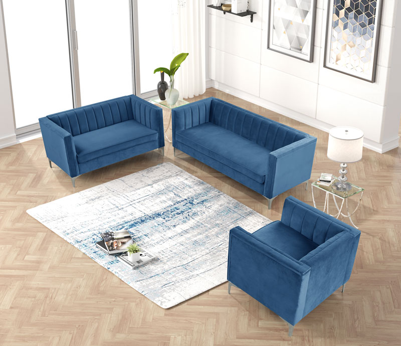 3 Pieces Modern Channel Tufted Velvet Living Room Sets
