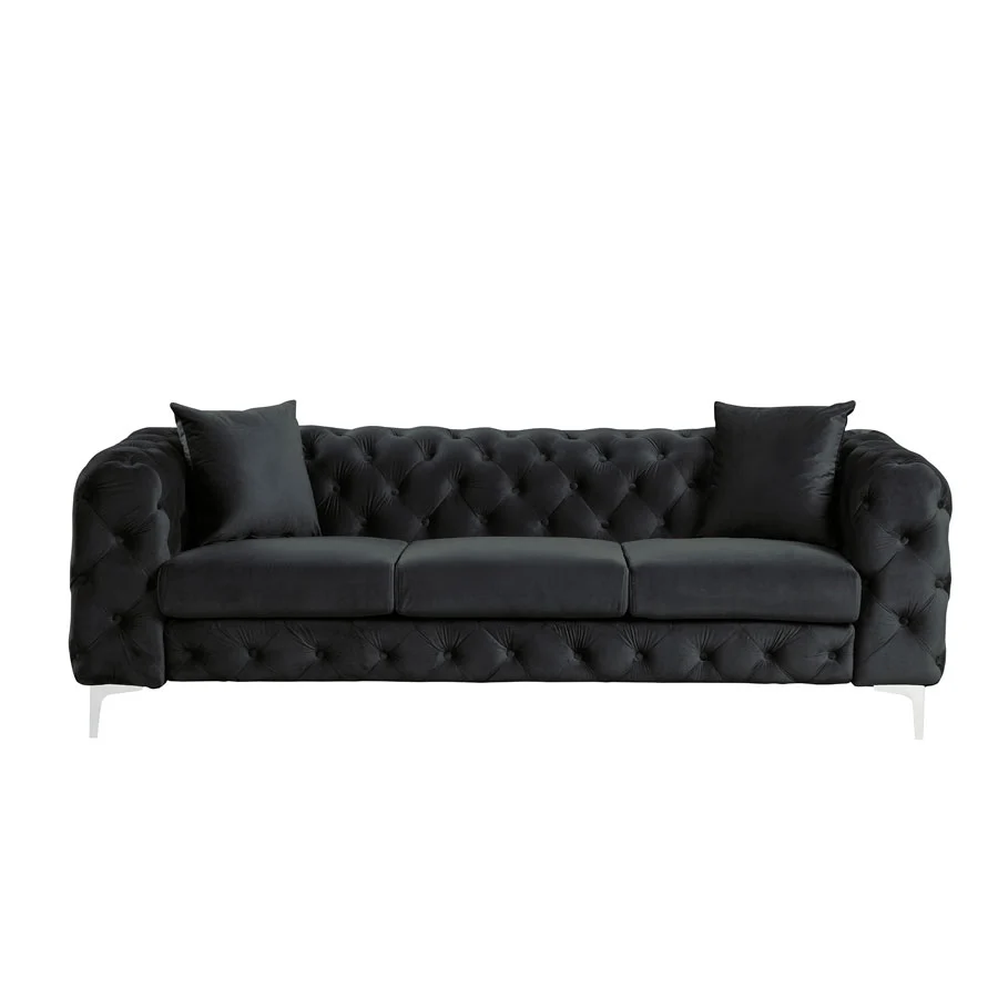 Contemporary Sofa Couch with Deep Button Tufting Dutch Velvet Black