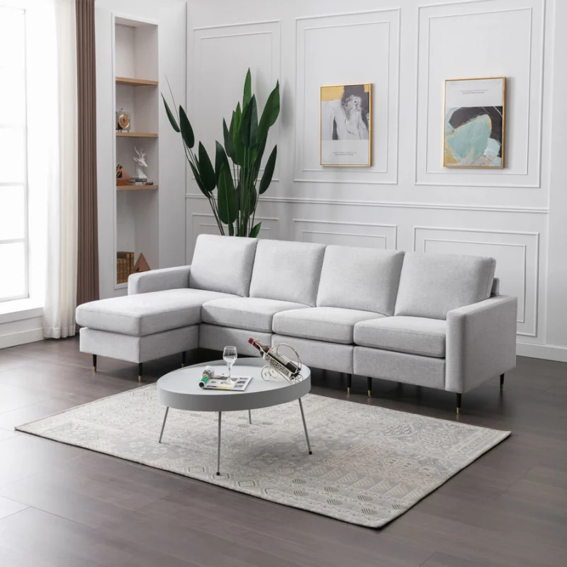 Linen Modular Sofa 4 Seater Combine as you like - Light Gray