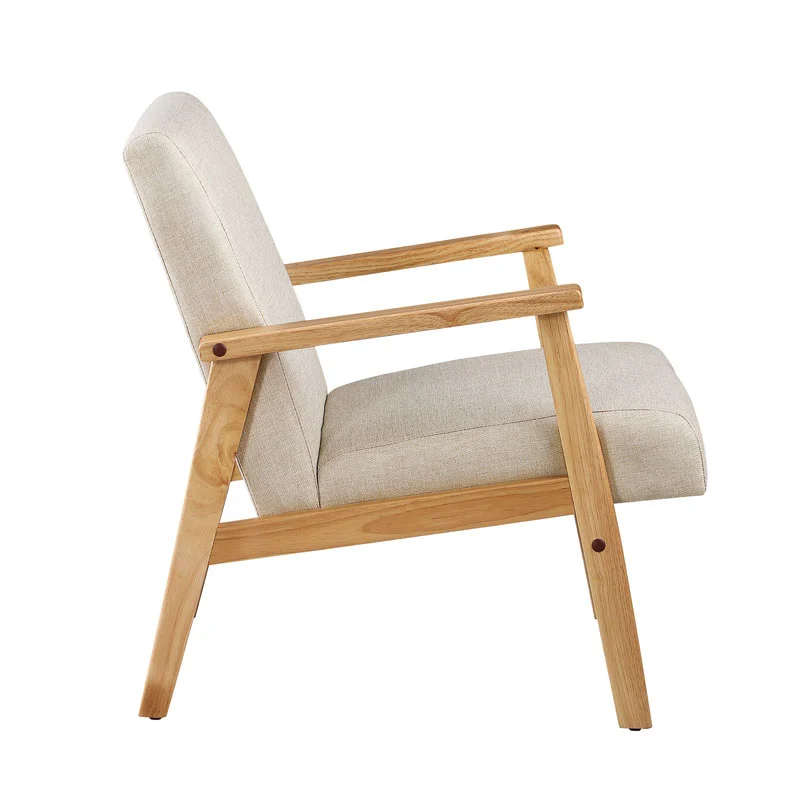 Mid Century Armchair with Wood Frames Linen Upholstered Accent Chair ...
