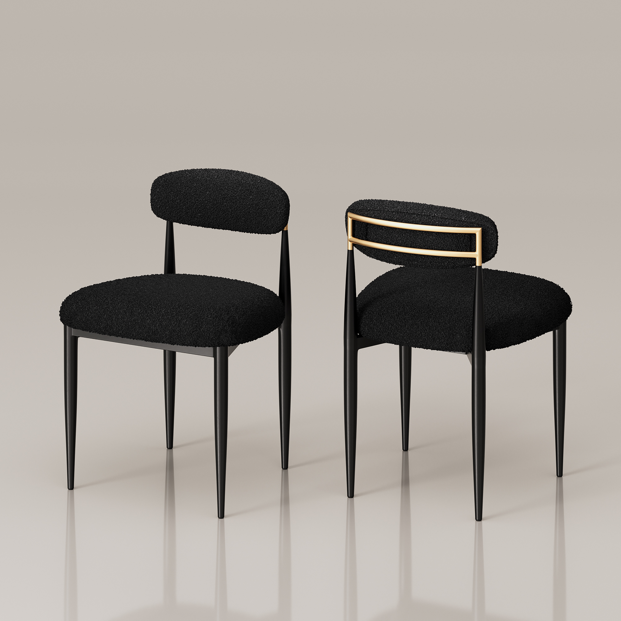 Set of 2 Boucle Armless Dining Chairs , with Curved Backrest and Black ...