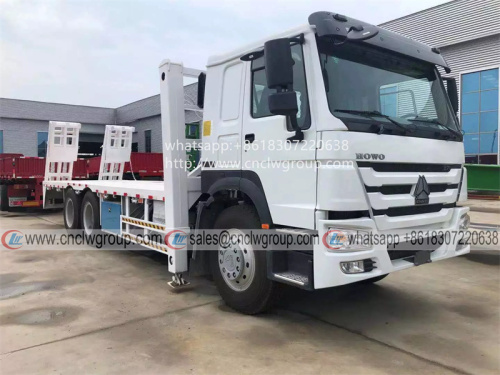 HOWO 10 Wheel Self Loading Flatbed Lifting Excavator Carrier Bed ...