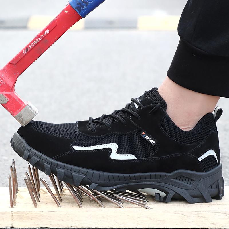 Soft suede smash and stab resistant steel toe work safety shoes