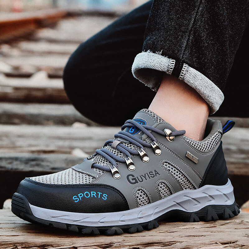 Grey Blue Microfiber Leatherette Breathable Stylish Safety Shoes ...