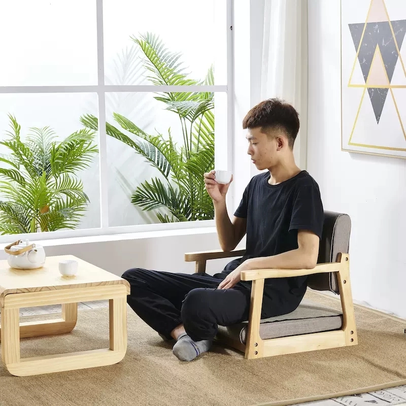 Wood Padded Legless Chair Armchair Zaisu Japanese Tatami Floor Seating ...