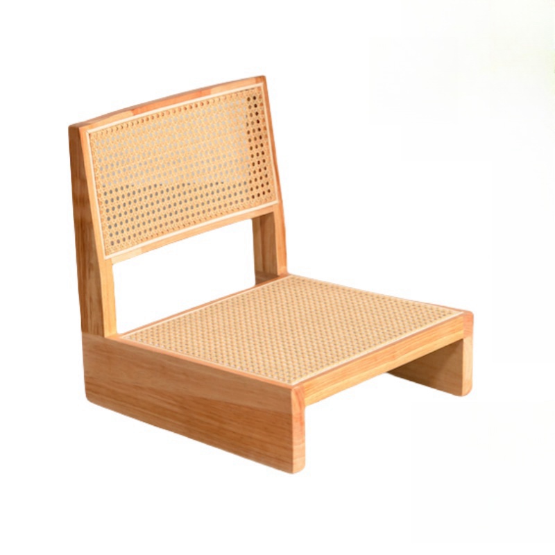 Japanese Style Zaisu Legless Chair, Rattan Back, Natural Finish