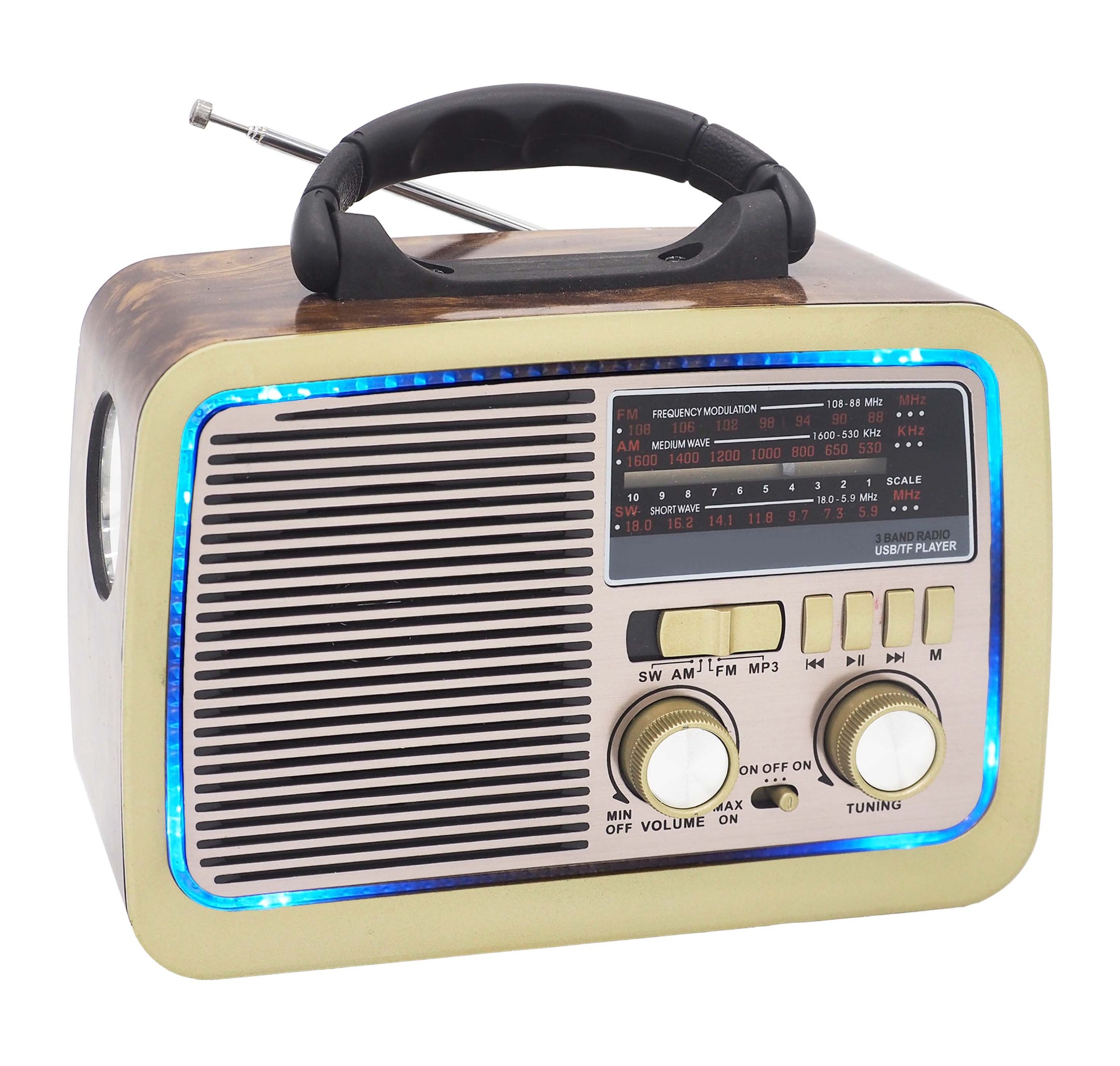 Multi-band radio R-3188 with torch light,USB Radio