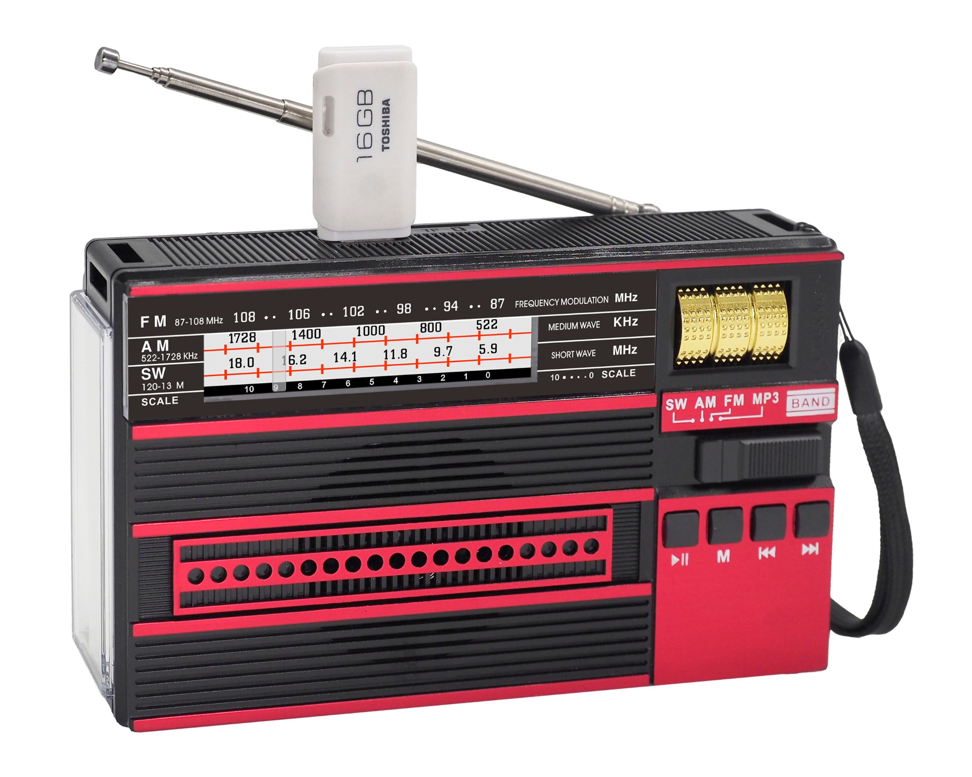 Multi-band radio R-1316 with torch light,USB Radio