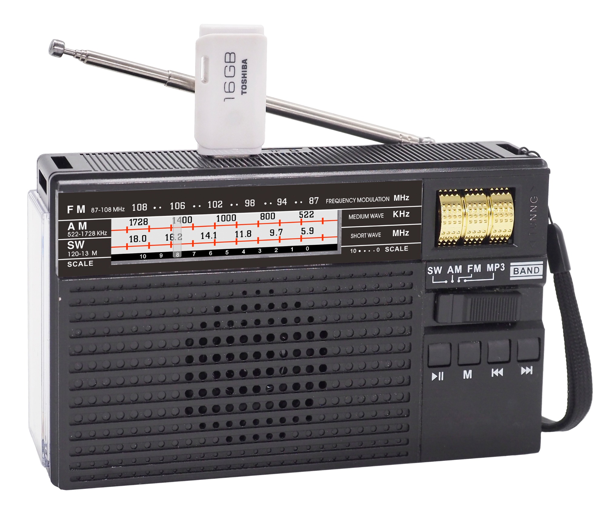 Multi-band radio R-1315 with torch light,USB Radio
