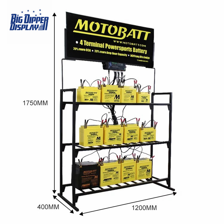3 Shelf Display Cabinet – Automotive Battery Rack Floor Stand
