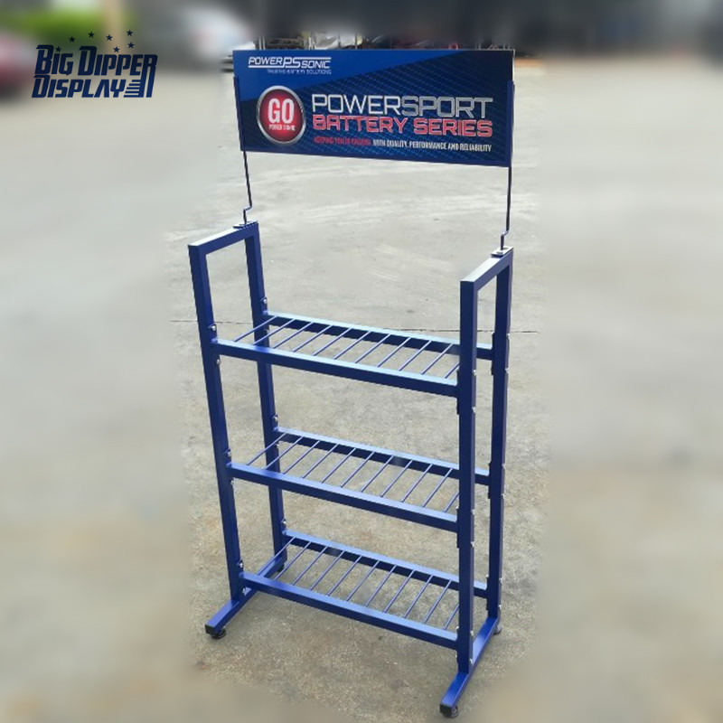 BDD-BA35 Custom 3 tier Metal Wire Rack Car Battery Display Stand