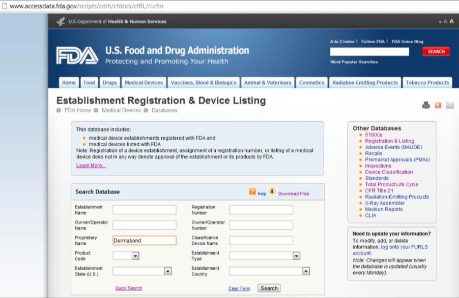 FDA注册，产品列名