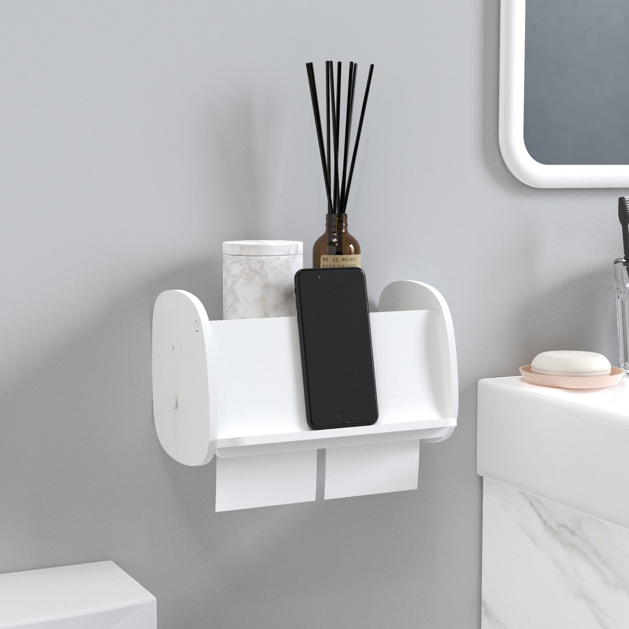 Wall Mounted Tissue Rack with Phone Shelf,Toilet Furniture & Accessories