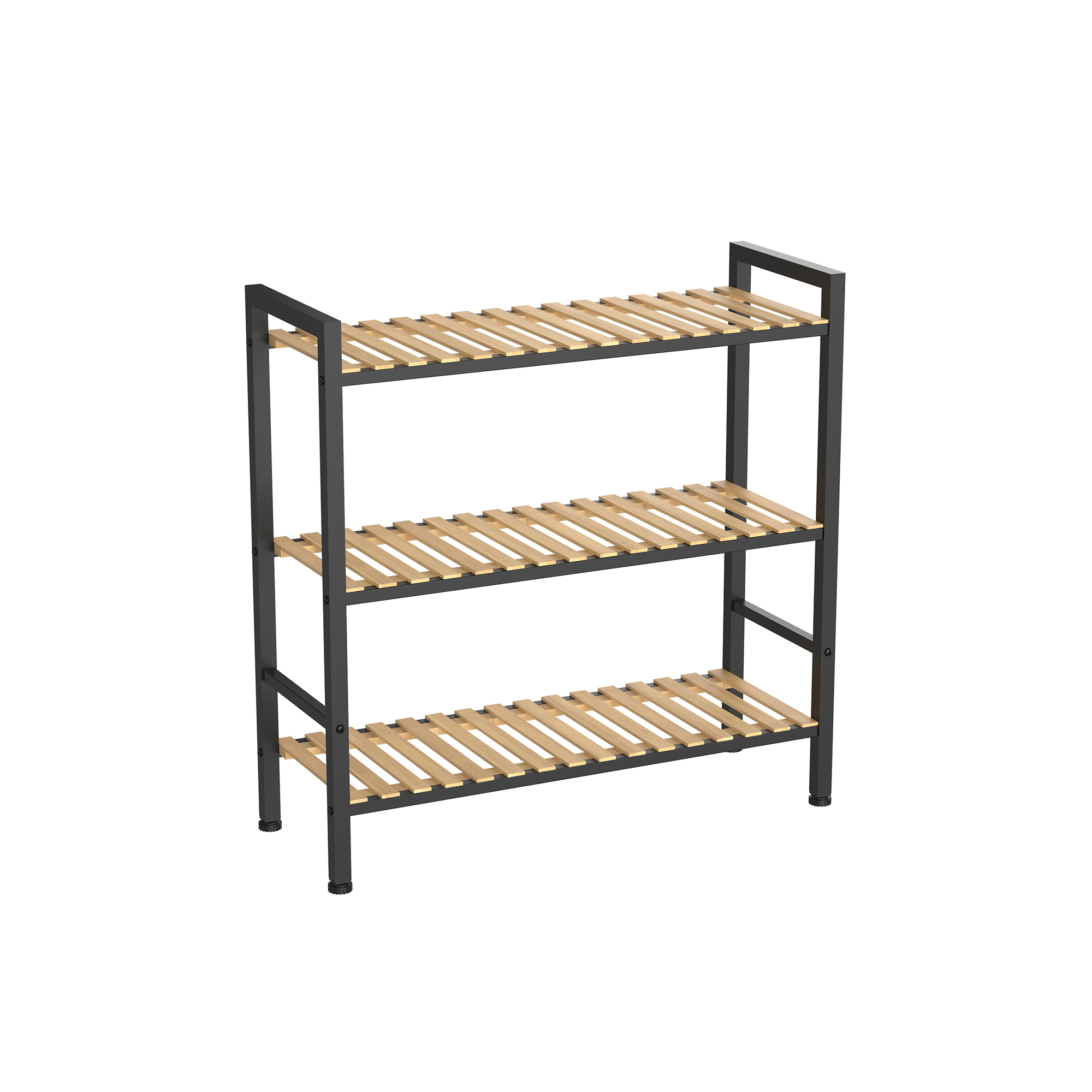 3-Tier Metal Storage Rack with Bamboo Shelves,Bathroom Furniture