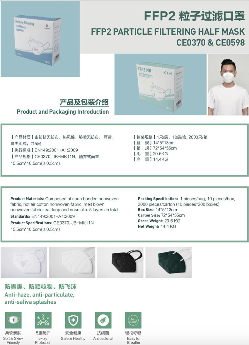 KB Particle Filtering Half Mask FFP2 CE0370 & CE0598,Surgical masks