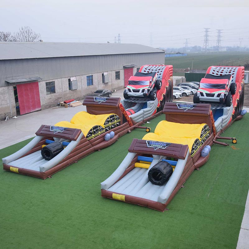 giant inflatable 3D monster truck theme obstacle course for sale