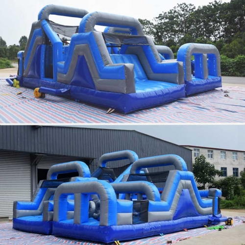 White blue U-Turn inflatable kids fun run obstacle course for sale
