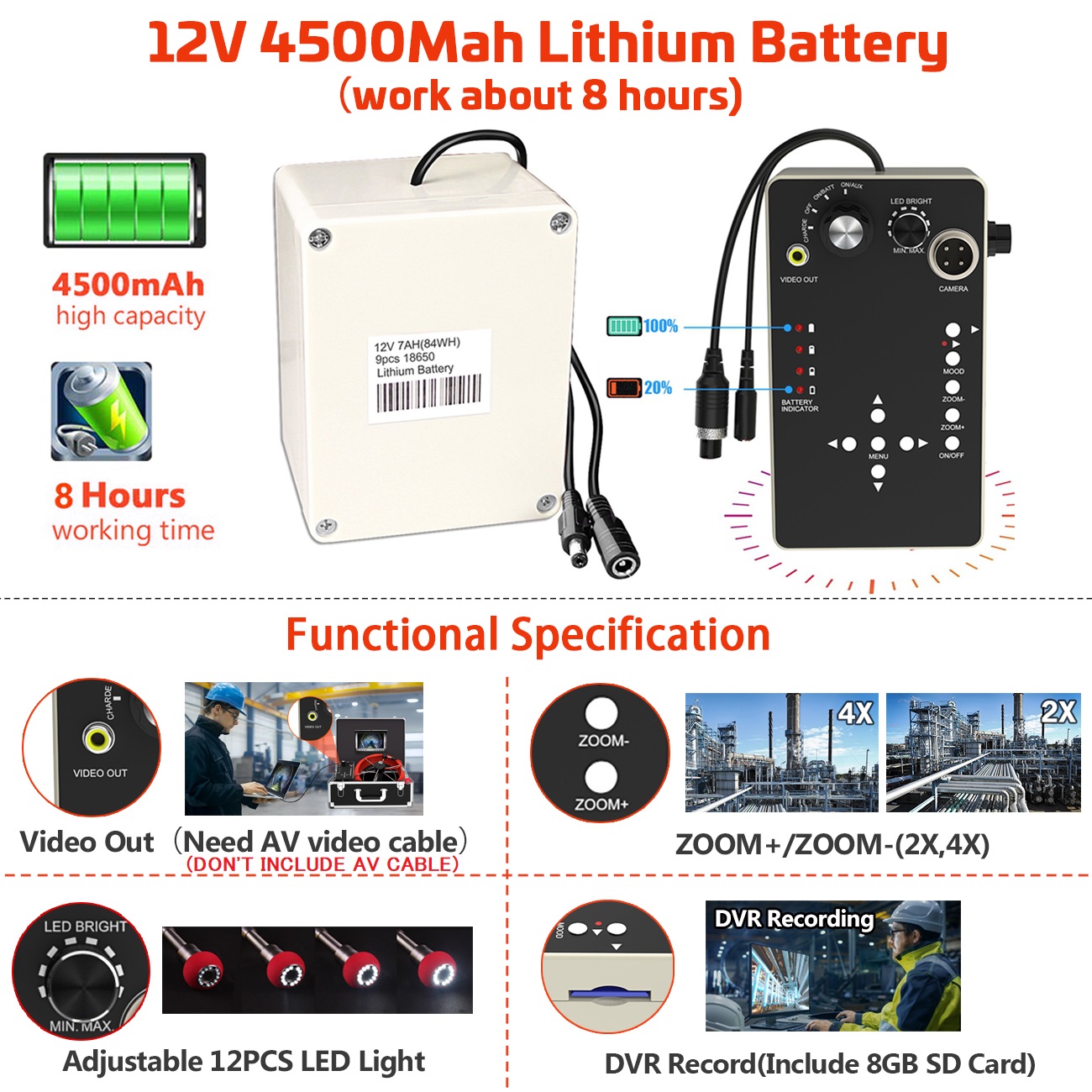 Aukfa Sewer Camera 100ft Snake Cam with Distance Counter DVR Video ...