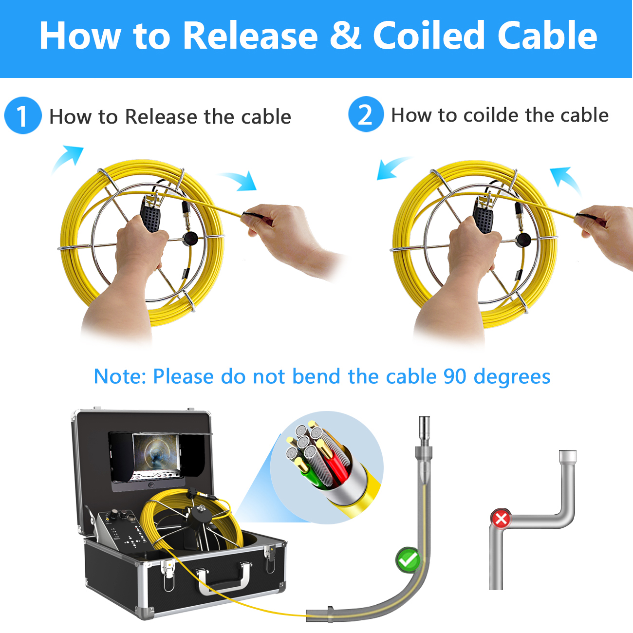 Sewer Camera 100ft Snake Cam with DVR Video Pipe Inspection Equipment 7 ...