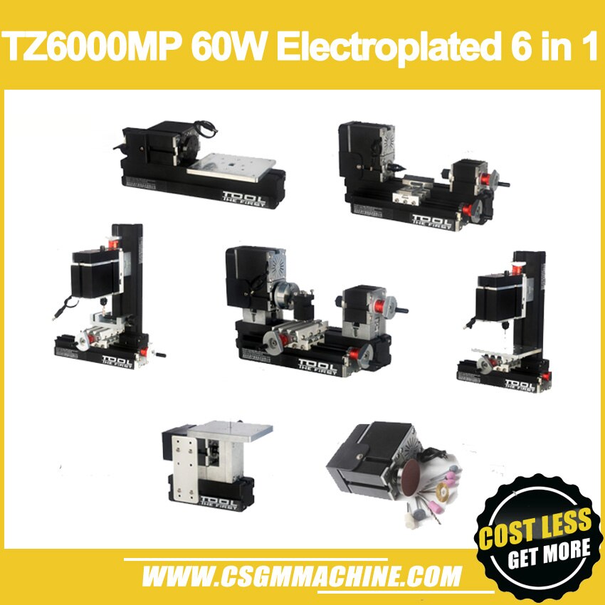 TZ6000MP 60W Electroplated Metal 6 in 1 Mini lathe/60W,12000rpm Mini ...