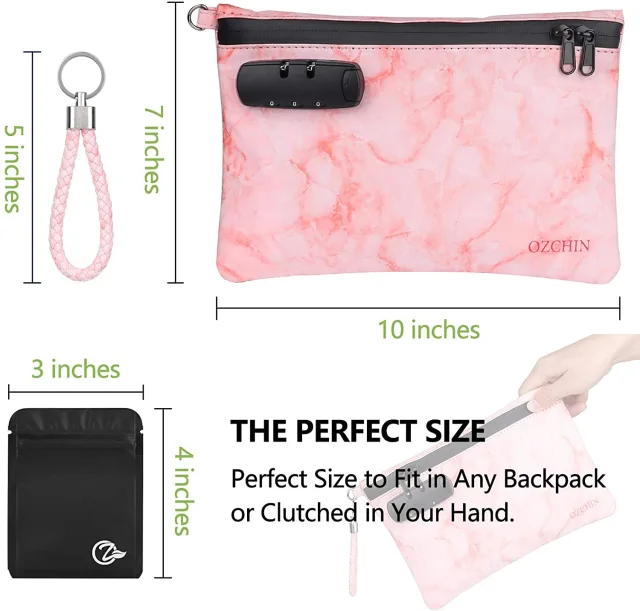 OZCHIN Smell Proof Bag with Combination Lock PU Leather Smell Proof ...