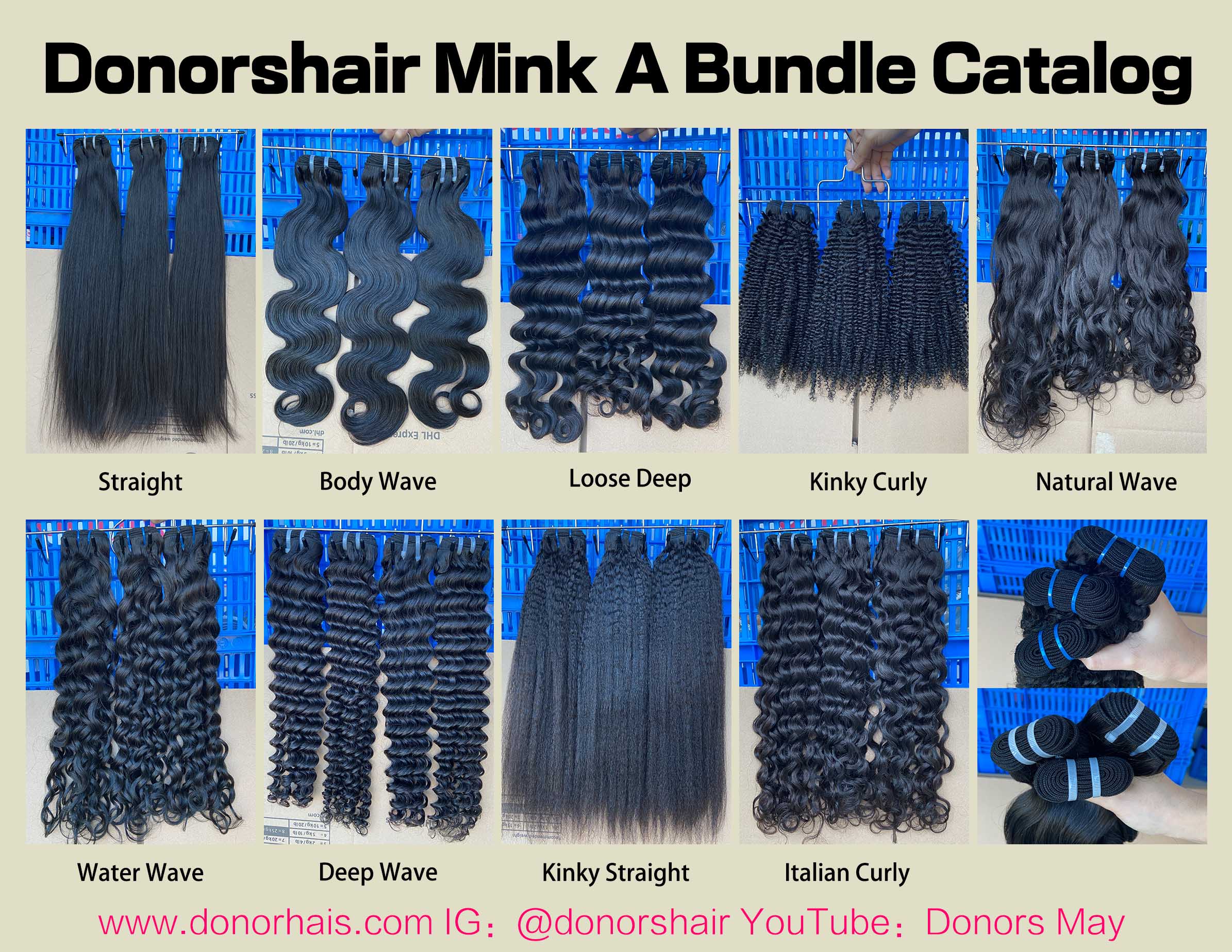 Donor Hairs Mink Hair A All Textures Virgin Hair Bundles100% human hair