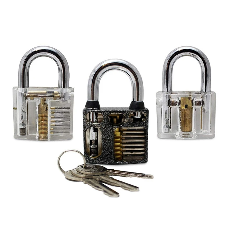 Professional Practice Padlocks Metal Cutaway Lock +Transparent Padlock + Disc Detainer Lock for ...