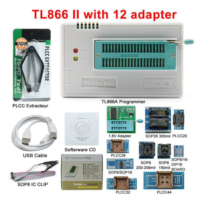 TL866II Plus Universal Programmer+Full Adapters+SOP8 IC Clip High speed Flash EPROM Programmer