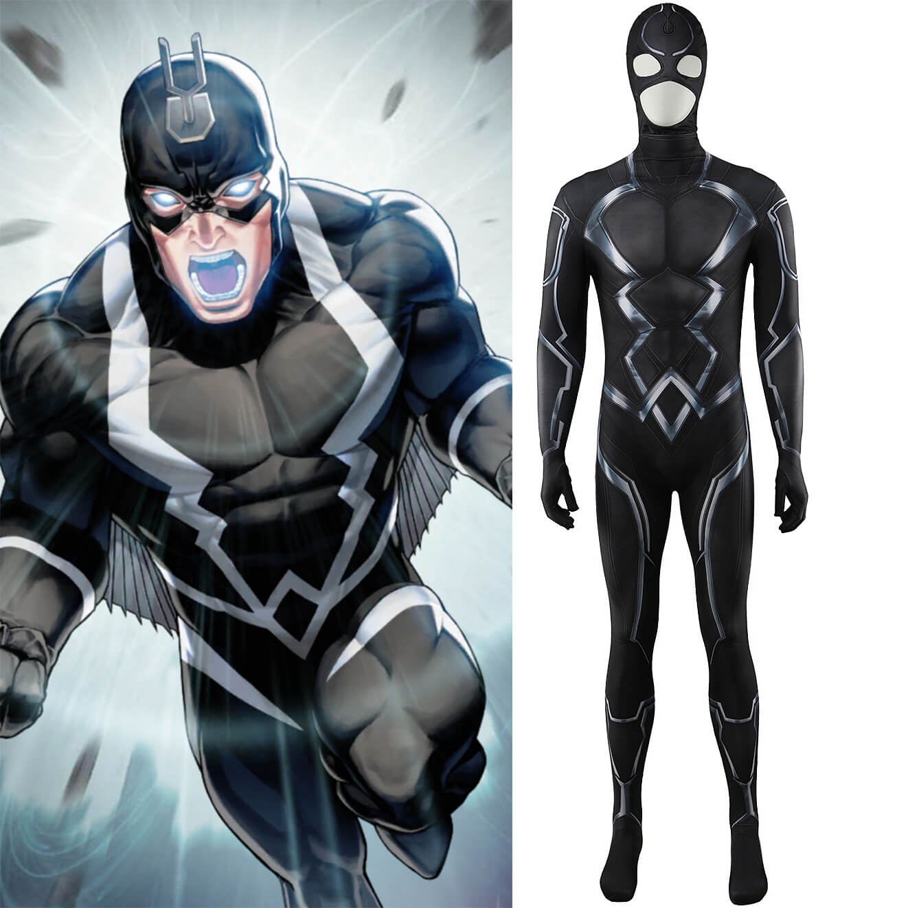 Black Bolt Cosplay Costume Blackagar Boltagon Jumpsuit Mask Hallowcos
