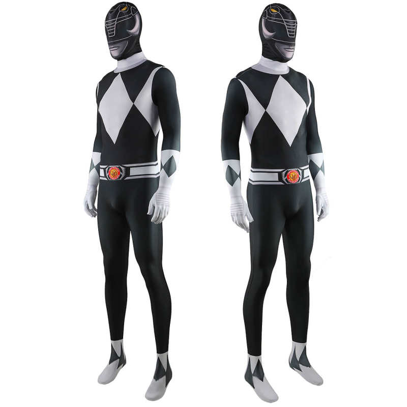 Black Ranger Costume Mighty Morphin Power Rangers Zack Taylor Cosplay ...