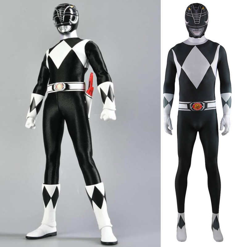 Black Ranger Costume Mighty Morphin Power Rangers Zack Taylor Cosplay ...