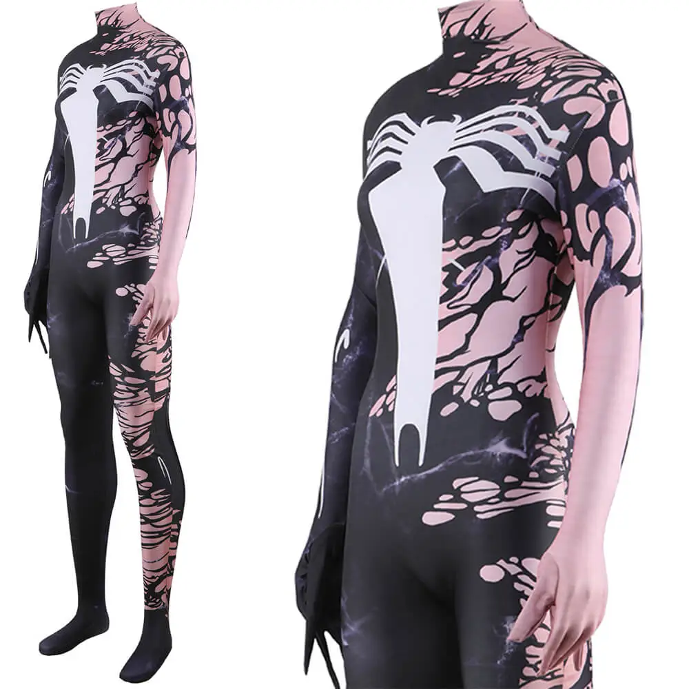 She Venom Spiderman Symbiote Cosplay Costume Adults Kids Hallowcos