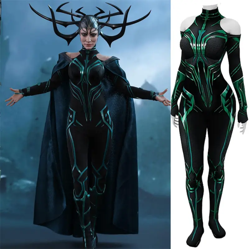 Hallowcos Thor: Ragnarok Hela Jumpsuit Cosplay Costume Adults Kids