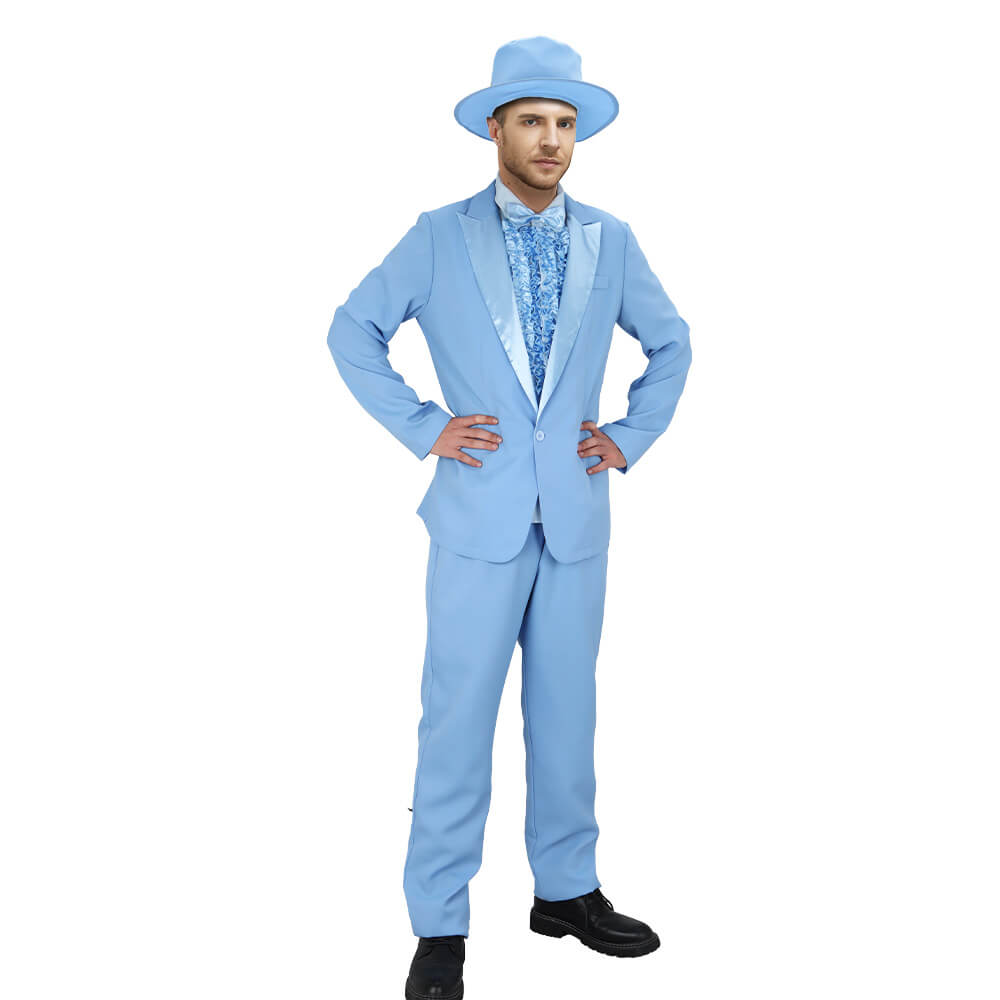 Dumb and Dumber Harry Dunne Cosplay Costume Blue Suit with Hat Hallowcos