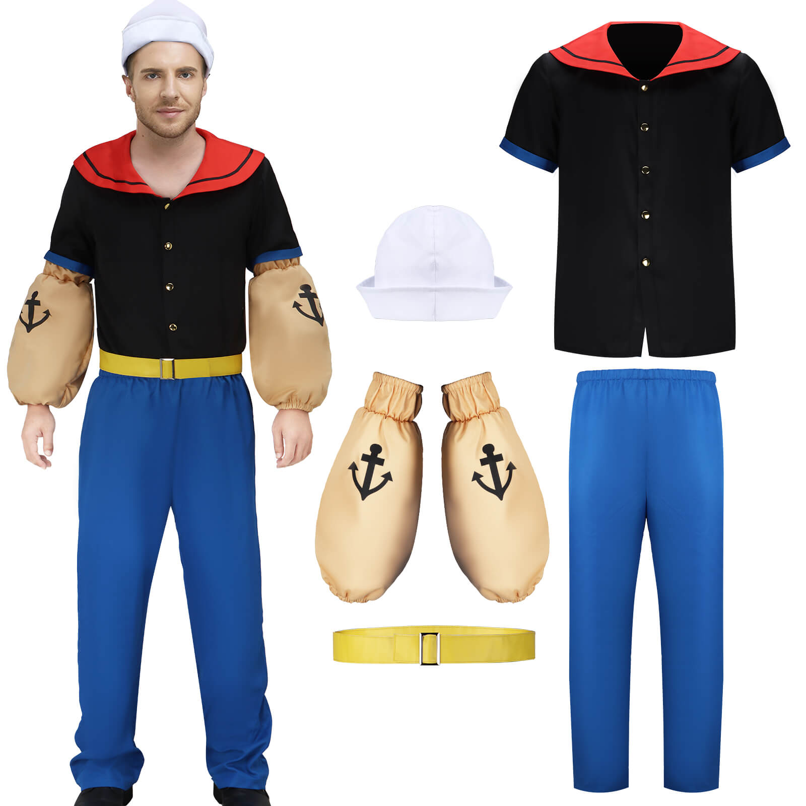 Popeye the Sailor Cosplay Costume Classic Cartoon Role Play Hallowcos