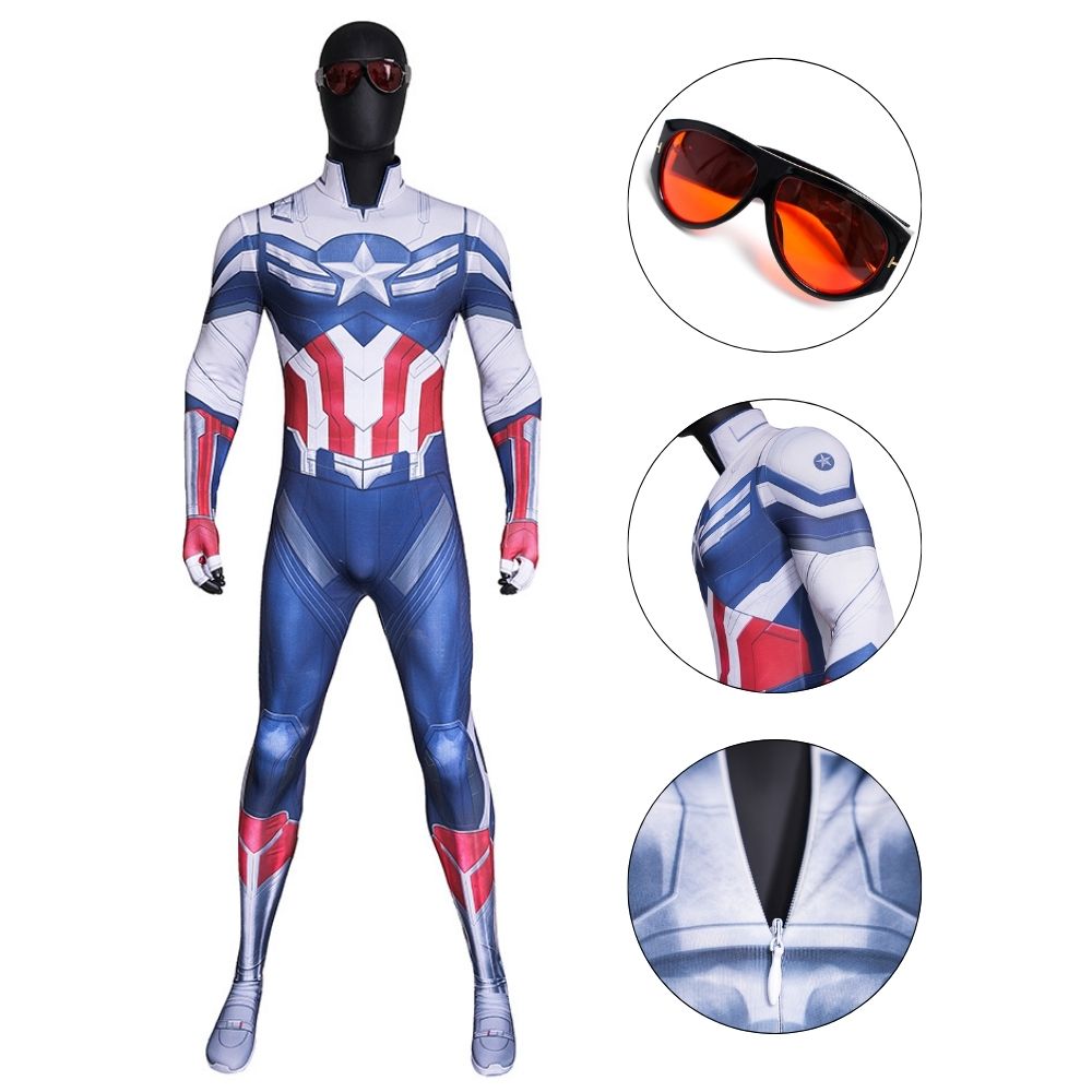Captain America: Brave New World Sam Wilson Blue White Suit Cosplay ...